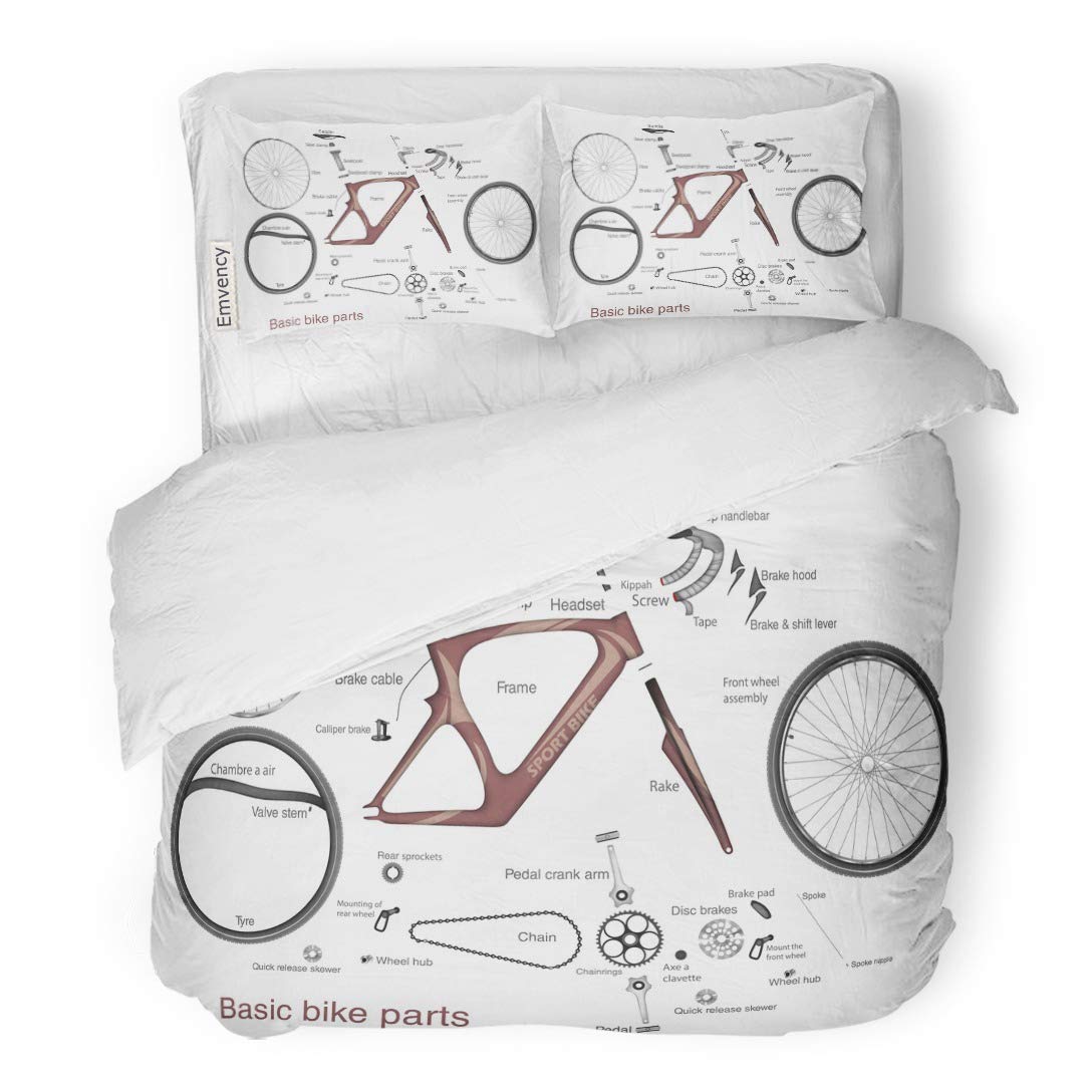 ZHANZZK 3 Piece Bedding Set Bicycle Infographic of The Main Bike Parts ...