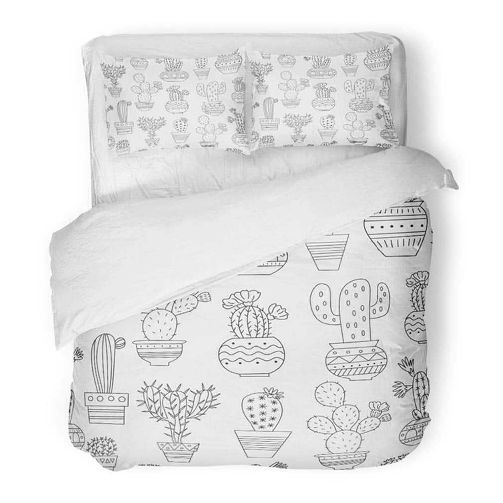 ZHANZZK 3 Piece Bedding Set Black with Hand Drawn Cactus Succulent ...