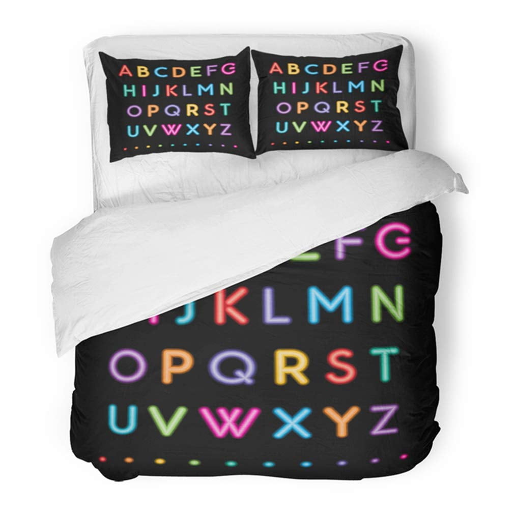 ZHANZZK 3 Piece Bedding Set Blue Glow Colorful Neon Capital Alphabet ...