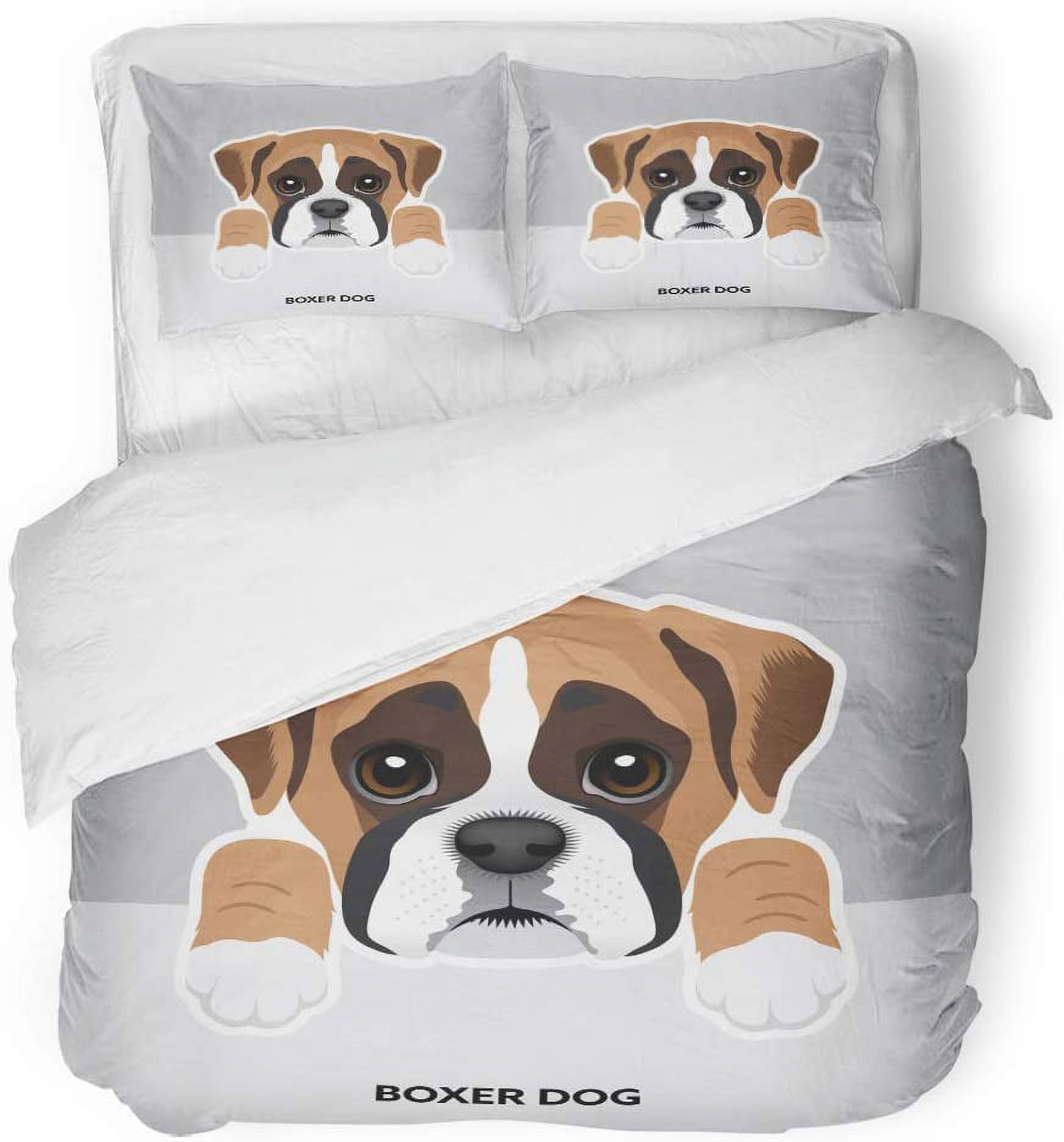ZHANZZK 3 Piece Bedding Set Blue Portrait Of Boxer Dog Puppy Brown Face ...