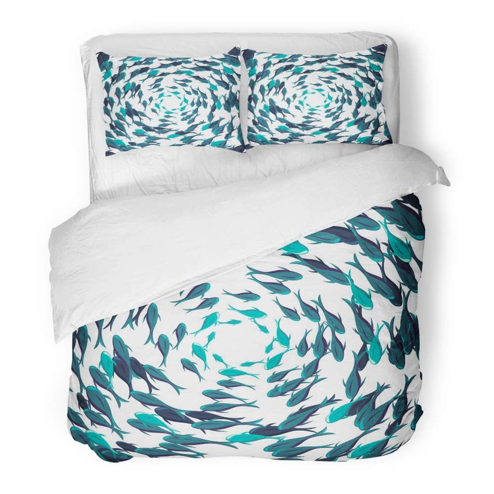 ZHANZZK 3 Piece Bedding Set Blue School Shoal of Fish Underwater ...
