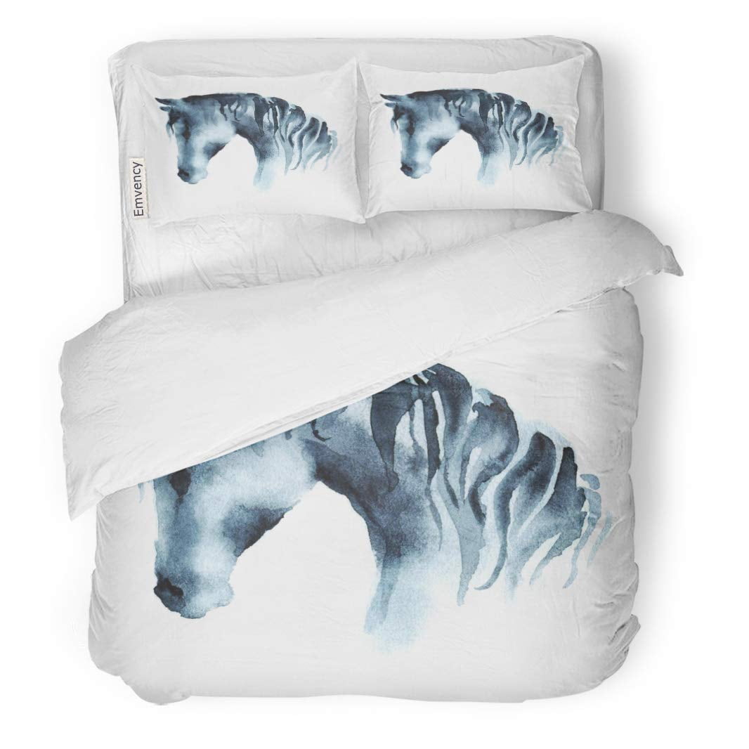 ZHANZZK 3 Piece Bedding Set Blue Water Watercolor Hand Painting Horse ...
