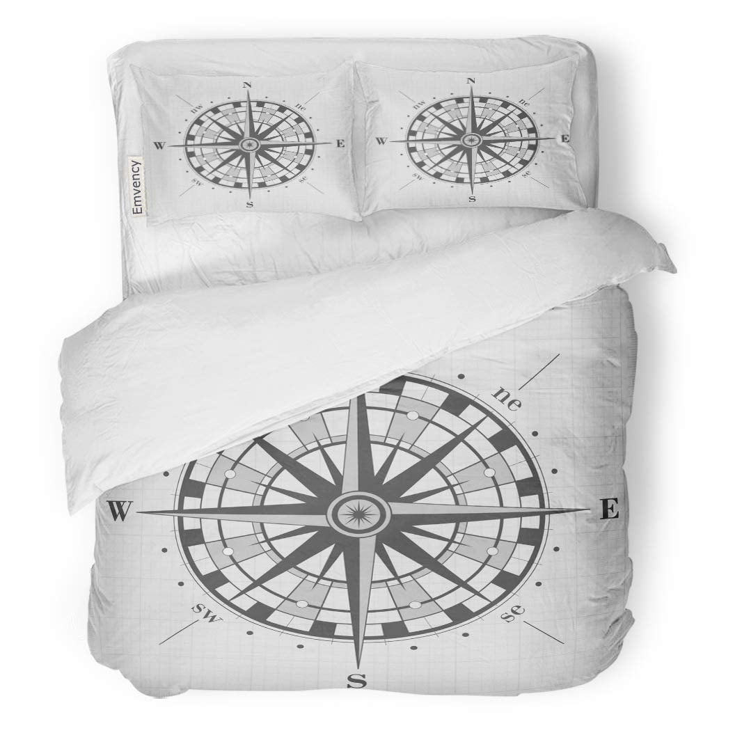 ZHANZZK 3 Piece Bedding Set Brown Map Compass Rose Over Grid North Dial ...