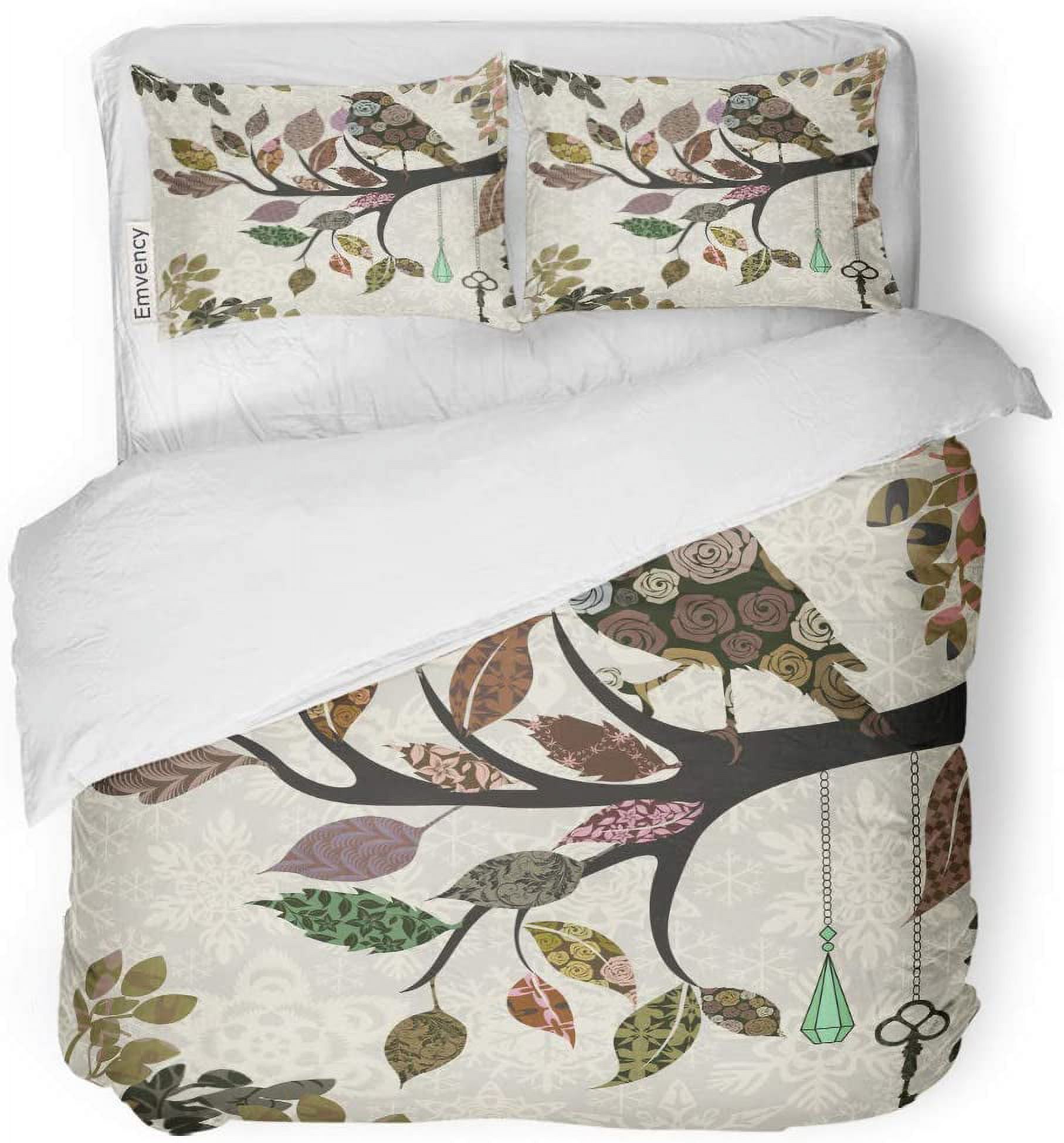 ZHANZZK 3 Piece Bedding Set Brown Retro of Tree Branch Leaves and Bird ...