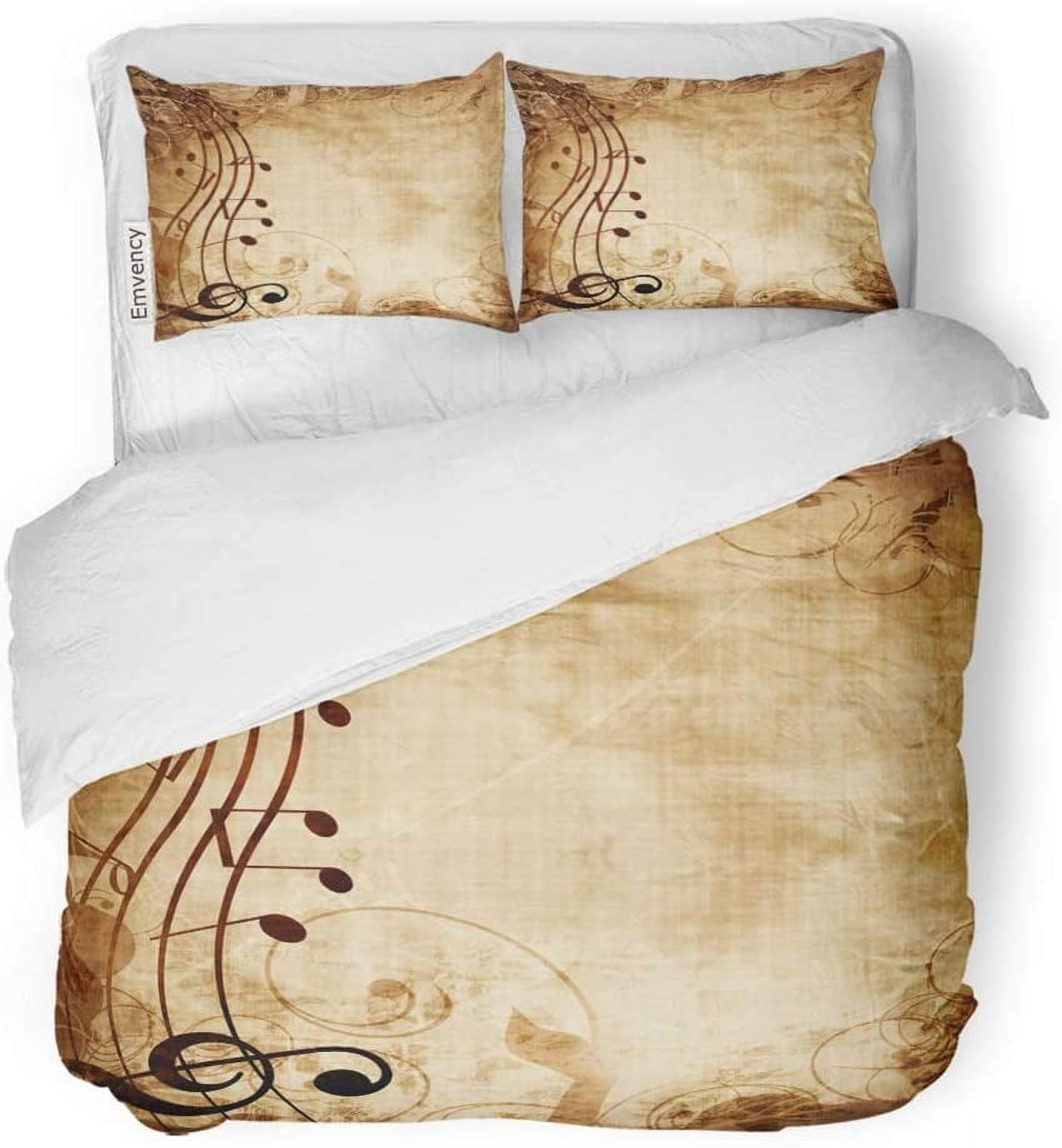 ZHANZZK 3 Piece Bedding Set Brown Vintage Old Music Sheet with Musical ...
