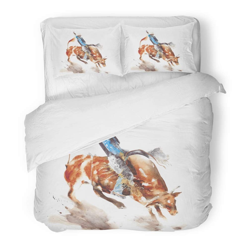 ZHANZZK 3 Piece Bedding Set Bull Rodeo Watercolor Painting White ...
