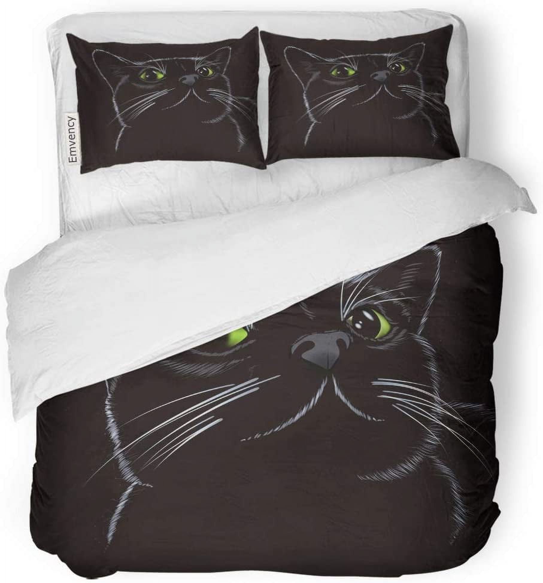 ZHANZZK 3 Piece Bedding Set Cat Sketch Black Cute Kitty on Face ...