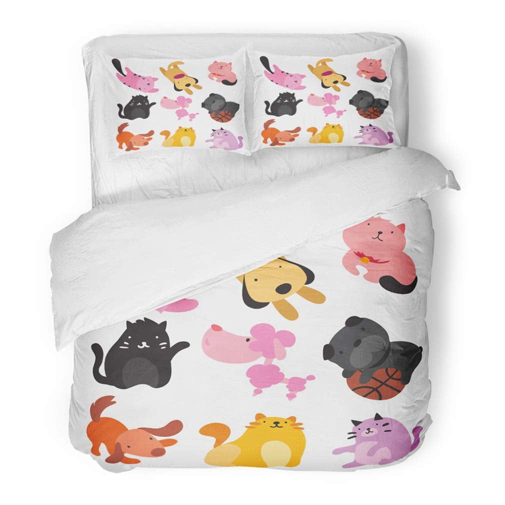 ZHANZZK 3 Piece Bedding Set Colorful Cartoon Cats and Dogs Character ...