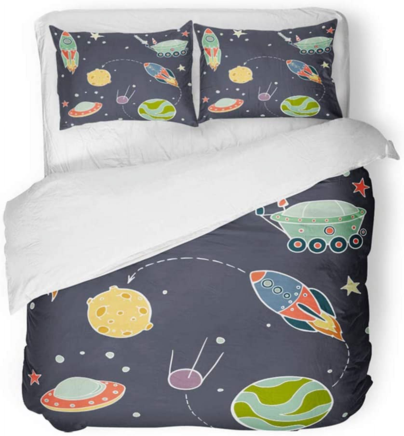 ZHANZZK 3 Piece Bedding Set Colorful Doodle of Cartoon Space Rockets ...
