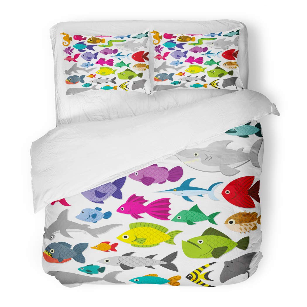 ZHANZZK 3 Piece Bedding Set Colorful Fish Cute Cartoon Different Fishes ...