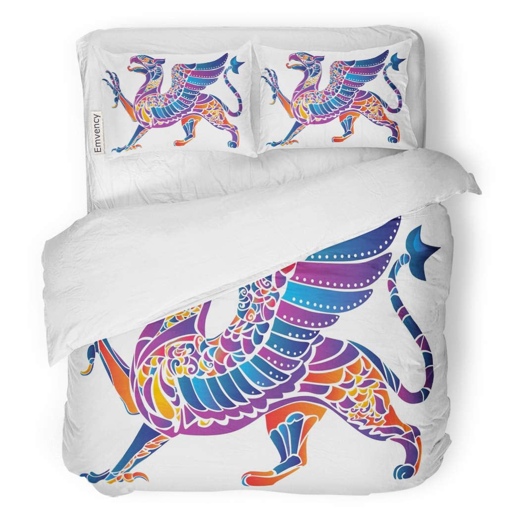 ZHANZZK 3 Piece Bedding Set Colorful Symbol Griffin Tribal Allegory ...