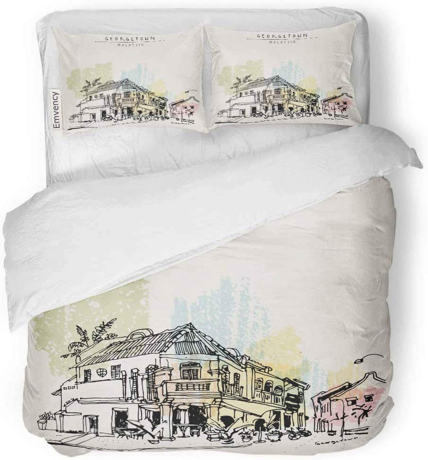 ZHANZZK 3 Piece Bedding Set Cozy Eclectic Colonial Building Corner ...