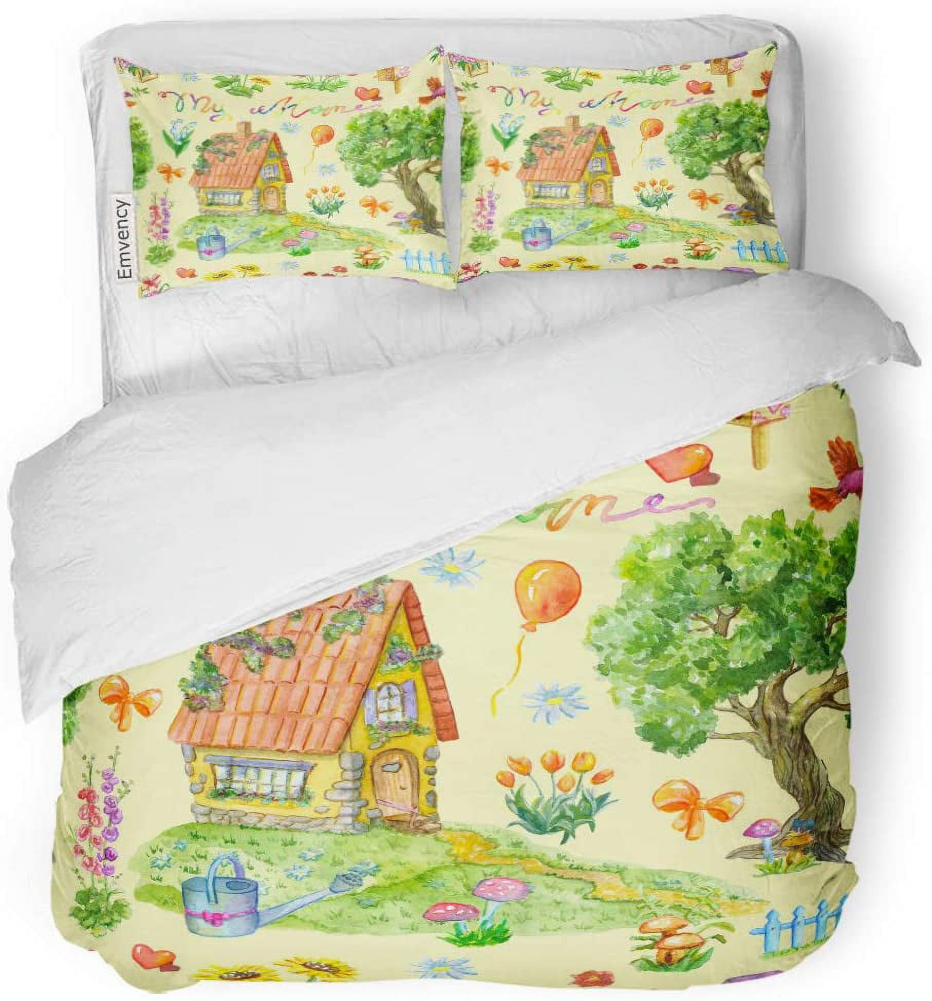 ZHANZZK 3 Piece Bedding Set Cute Small Cottage Tree Flowers and Garden ...
