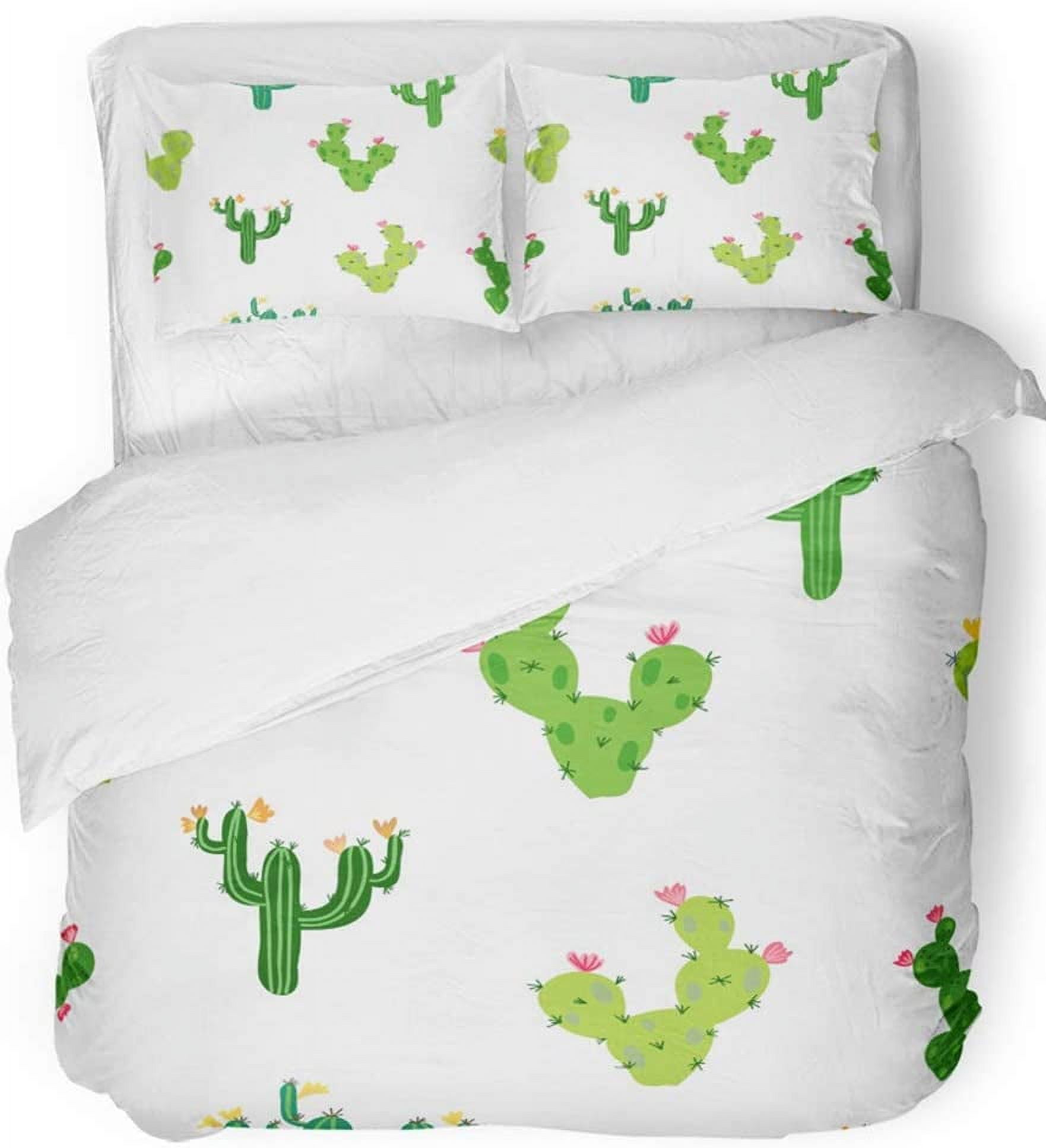 ZHANZZK 3 Piece Bedding Set Cute Tropical Cactus with Flowers Inspired ...