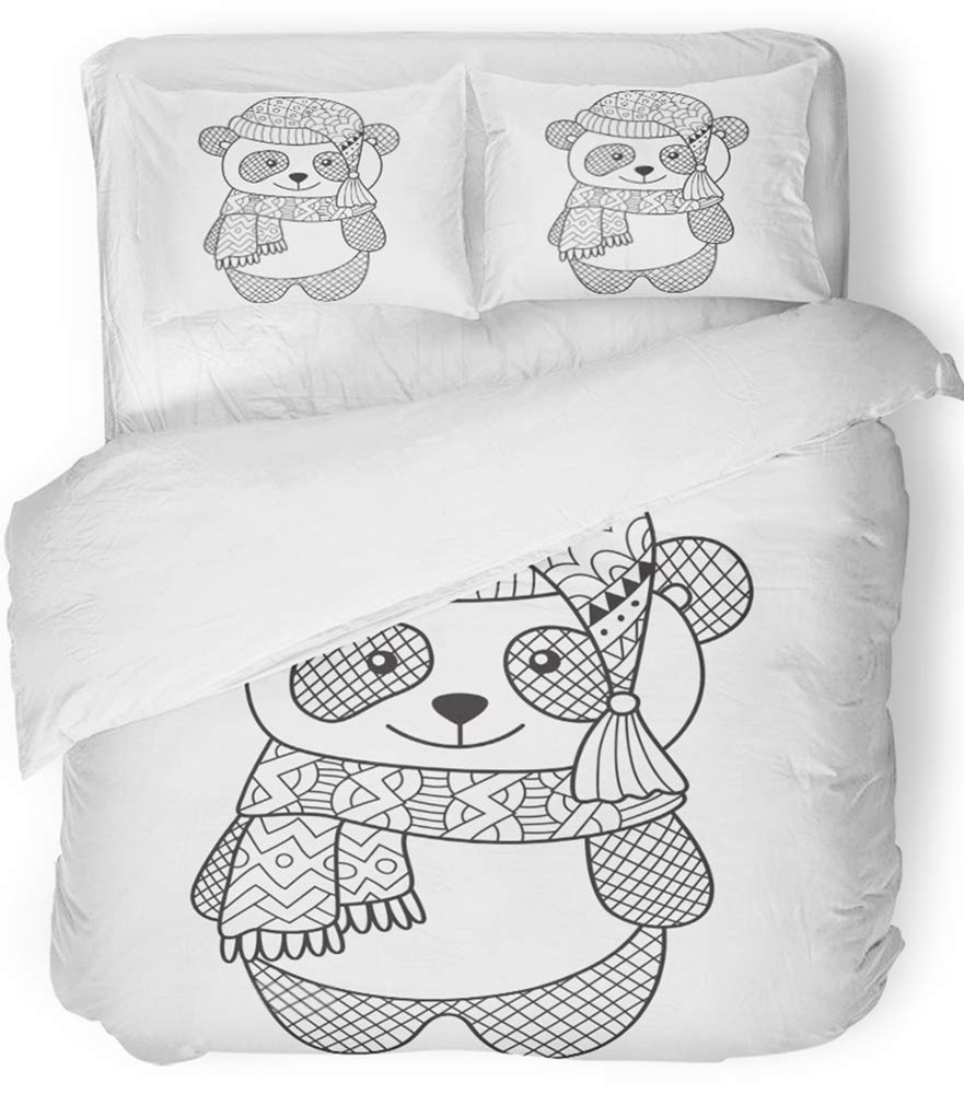 ZHANZZK 3 Piece Bedding Set Doodle Coloring Book Page Funny Panda Anti ...