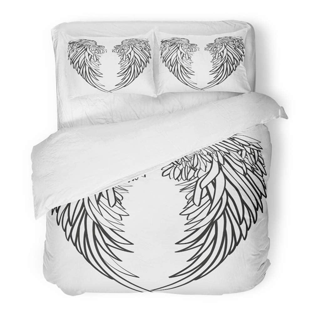 ZHANZZK 3 Piece Bedding Set Dove Wings On White Black and Style Angel ...