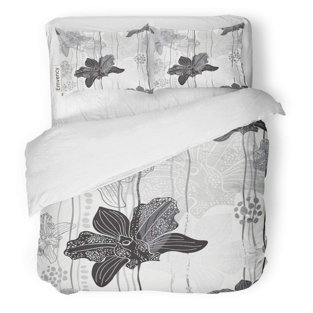 ZHANZZK 3 Piece Bedding Set Drawing Monochrome Floral Orchids Pattern ...