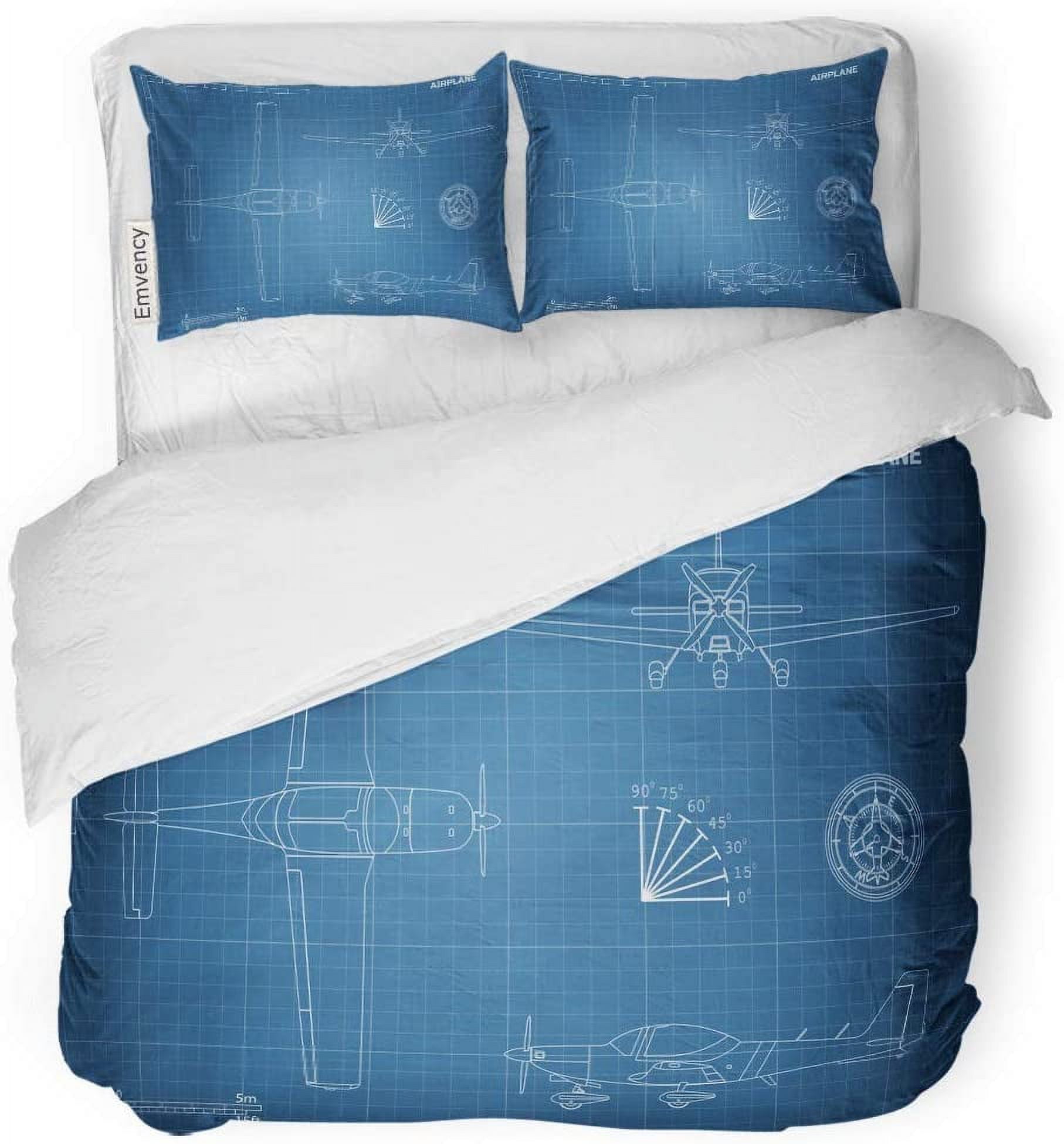 ZHANZZK 3 Piece Bedding Set Engineering Blueprint of Plane Fast Sport ...