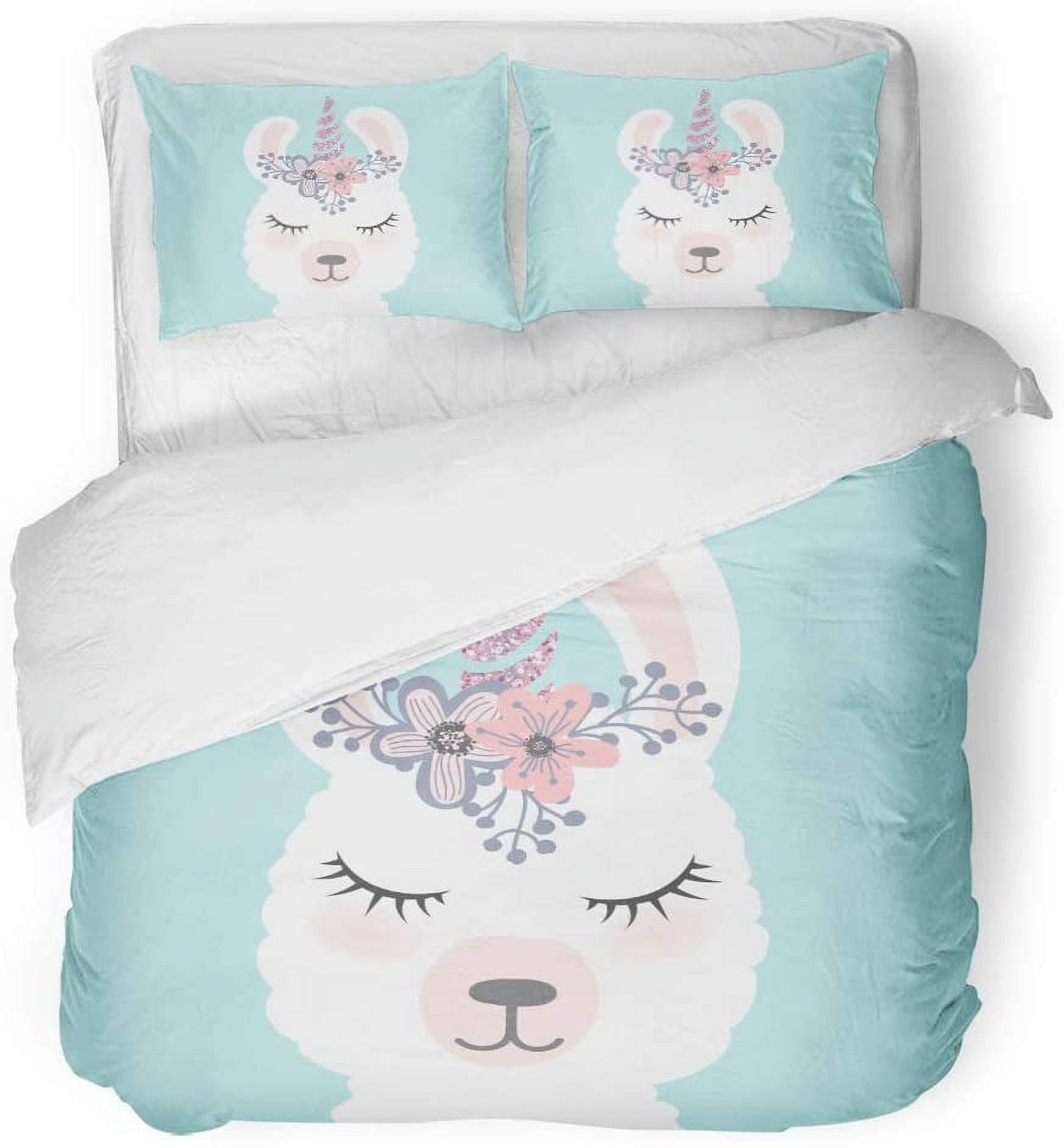 ZHANZZK 3 Piece Bedding Set Face Cute Little White Lama Head Flower ...