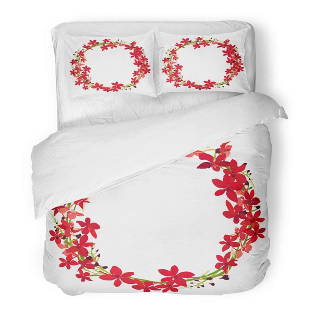 ZHANZZK 3 Piece Bedding Set Flower Red Orchid Floral Wreath Circle Ring ...