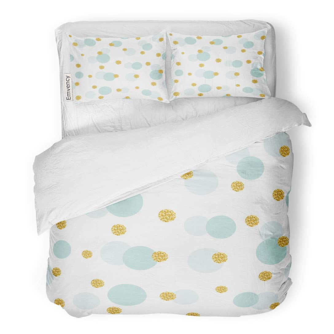 ZHANZZK 3 Piece Bedding Set Girly Confetti Polka Dot Golden and Pastel Blue Colors for Birthday ...