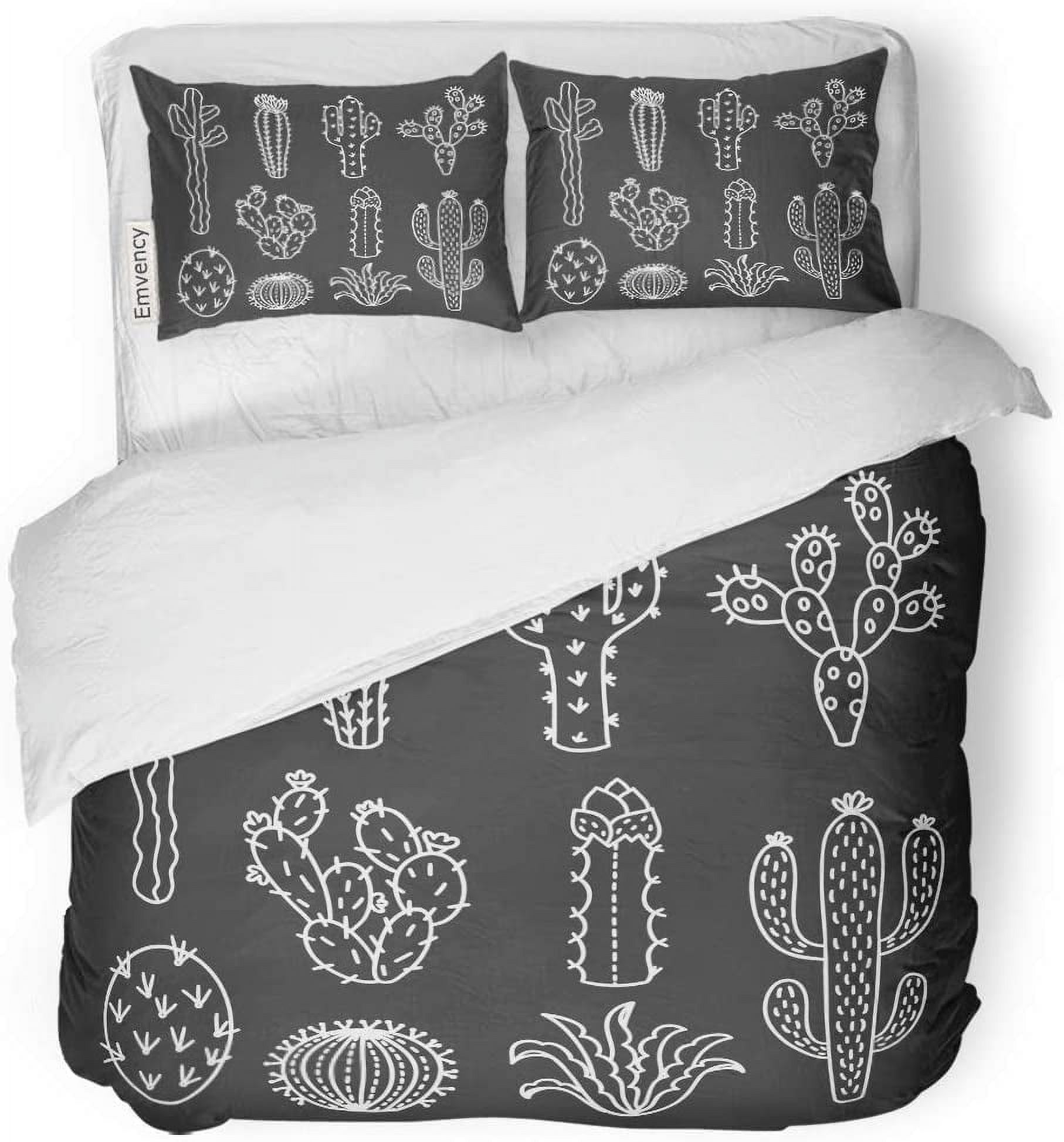ZHANZZK 3 Piece Bedding Set Green Aloe Cute Cactus Outline Cacti and ...