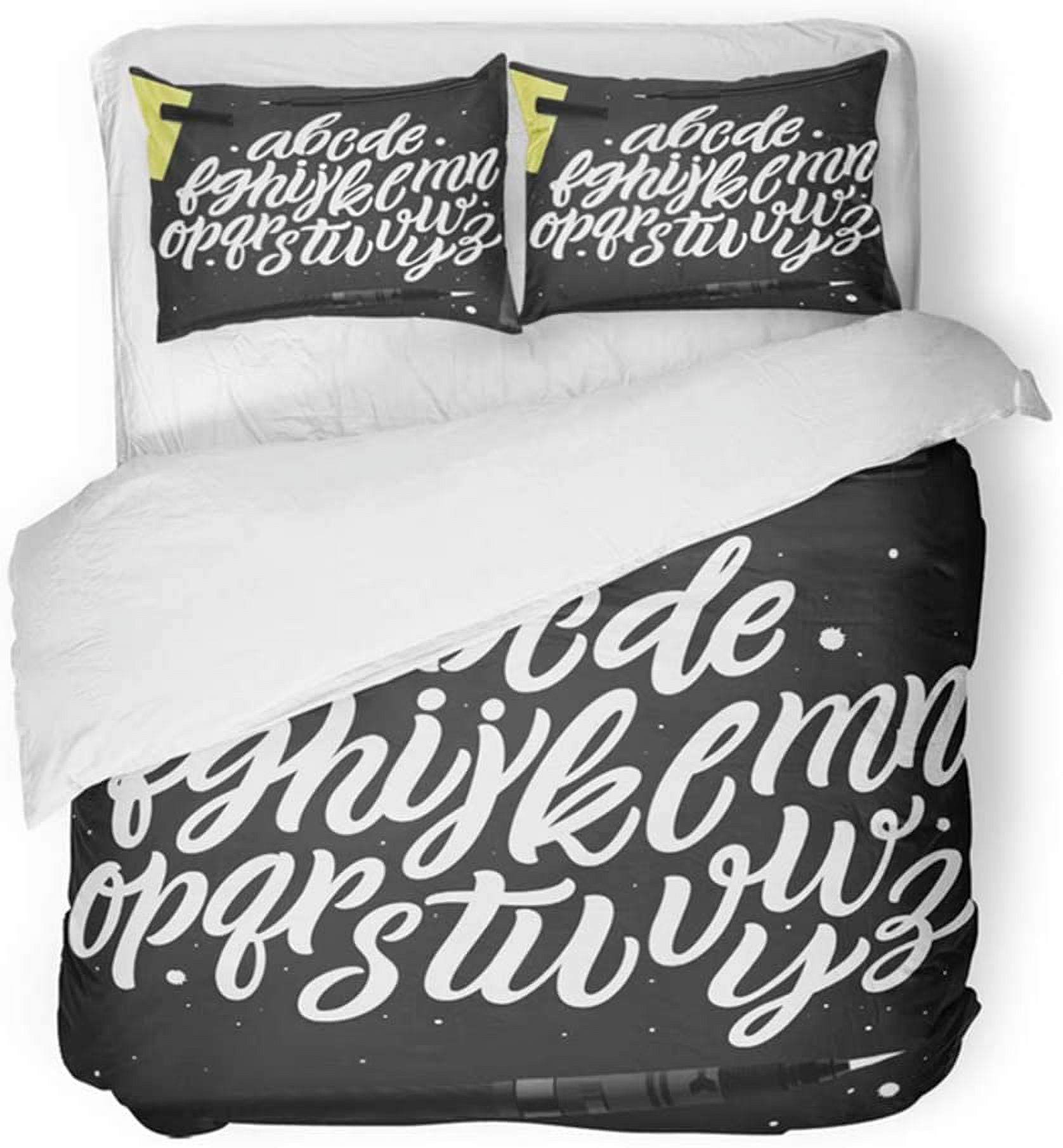 ZHANZZK 3 Piece Bedding Set Hand Written ABC Letters Black Calligraphy ...