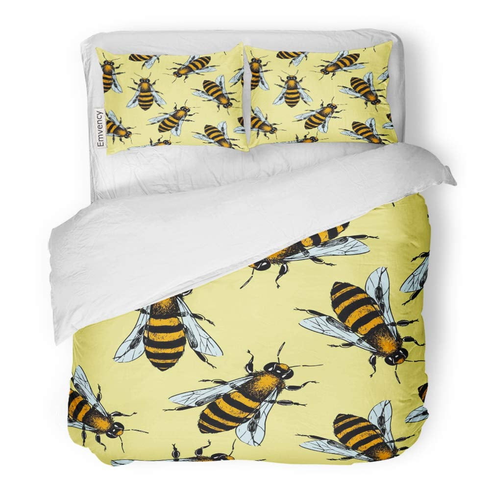 ZHANZZK 3 Piece Bedding Set with Honey Bees Made in Retro Style ...
