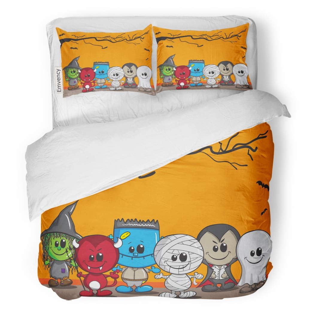 ZHANZZK 3 Piece Bedding Set Orange Cute Halloween Witch Devil Monster ...
