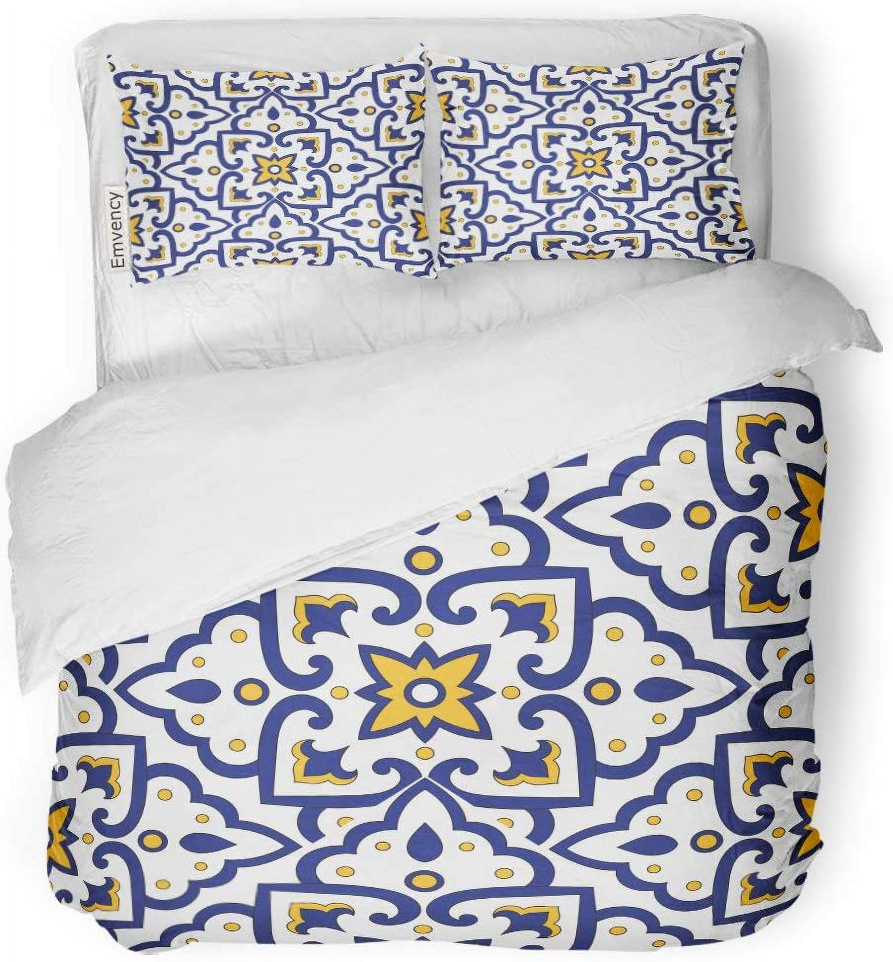 ZHANZZK 3 Piece Bedding Set Pattern Scale Blue Yellow and White Mosaic ...