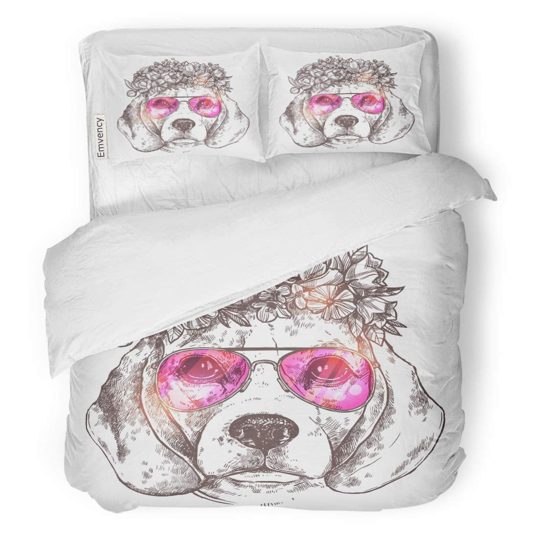 ZHANZZK 3 Piece Bedding Set Portrait of Beagle Dog Flower Floral Wreath ...