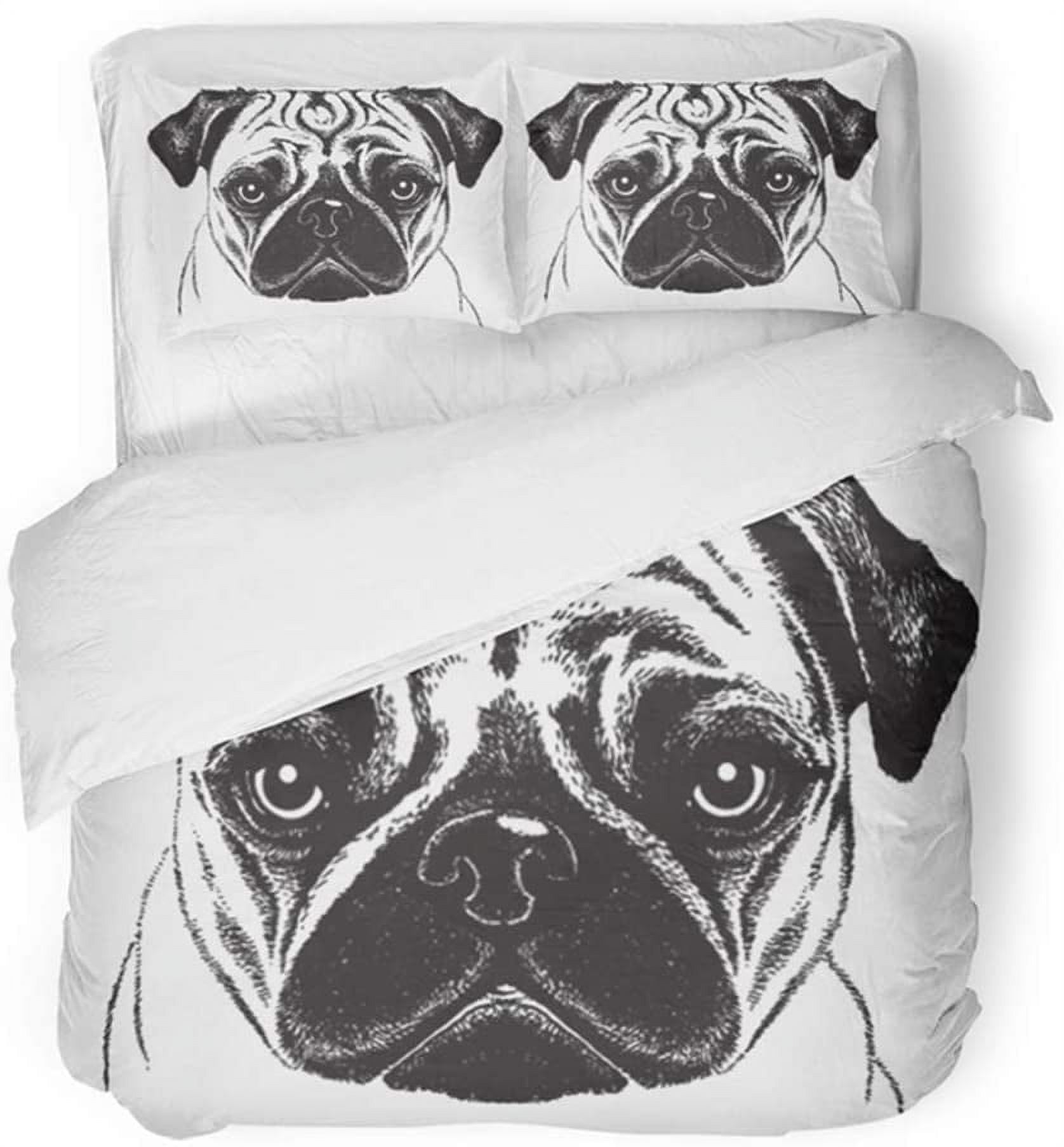 ZHANZZK 3 Piece Bedding Set Pug Black and White Sketch of Fawn Pug's ...