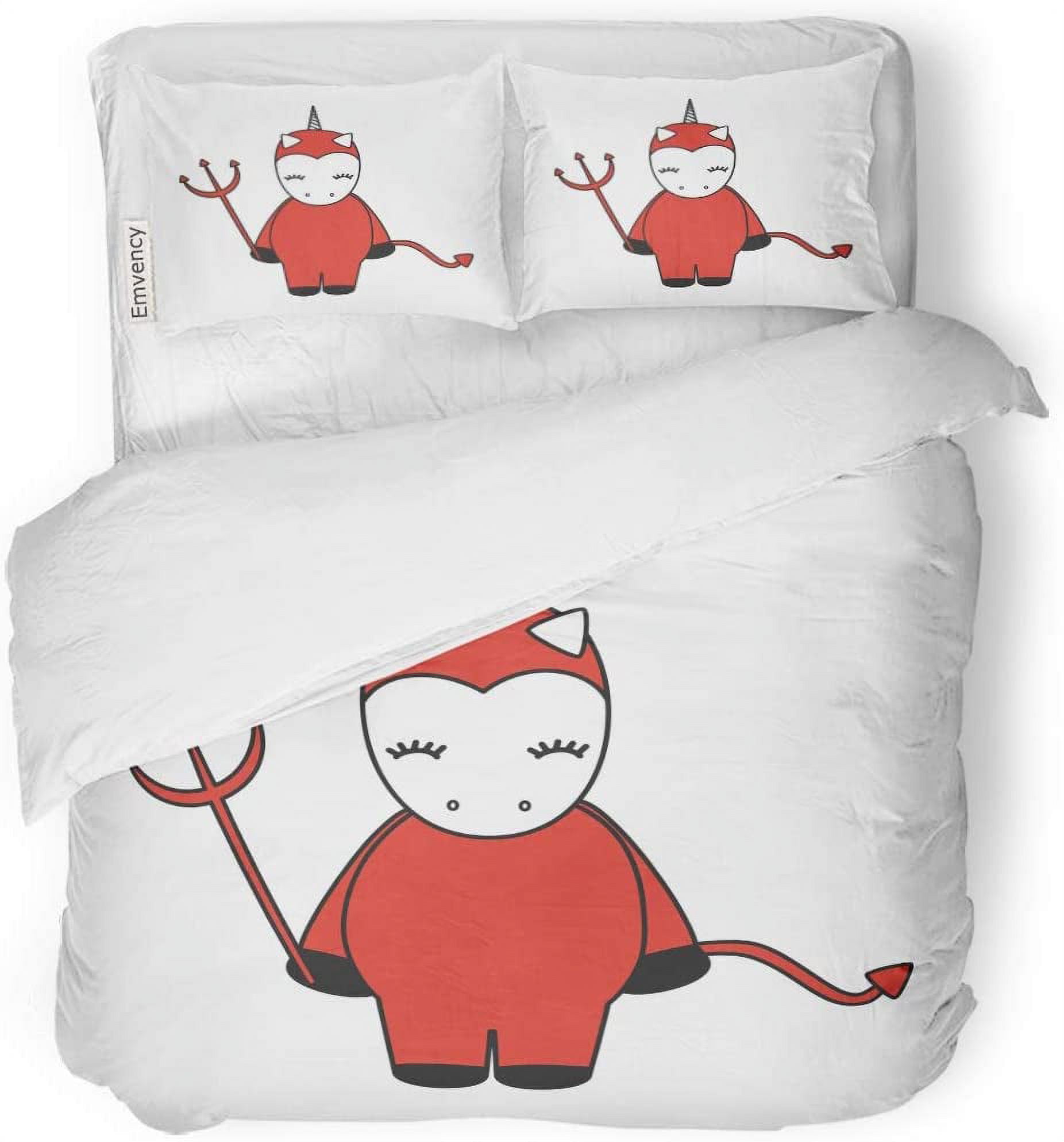 ZHANZZK 3 Piece Bedding Set Red Adorable Cute Cartoon Devil Unicorn ...