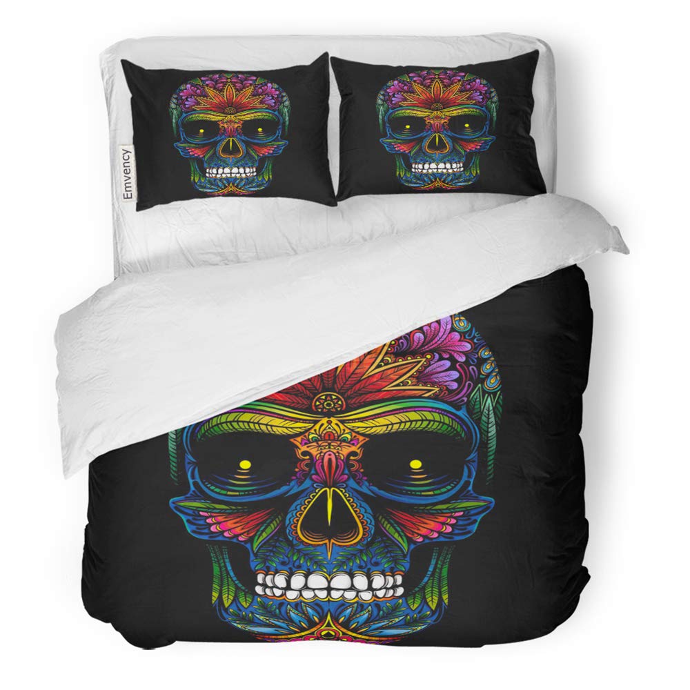 ZHANZZK 3 Piece Bedding Set Red Color Tattoo Skull on Black Colorful ...