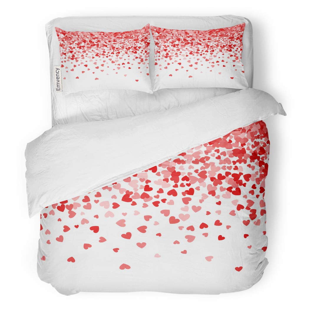 ZHANZZK 3 Piece Bedding Set Red Pattern of Random Falling Hearts ...