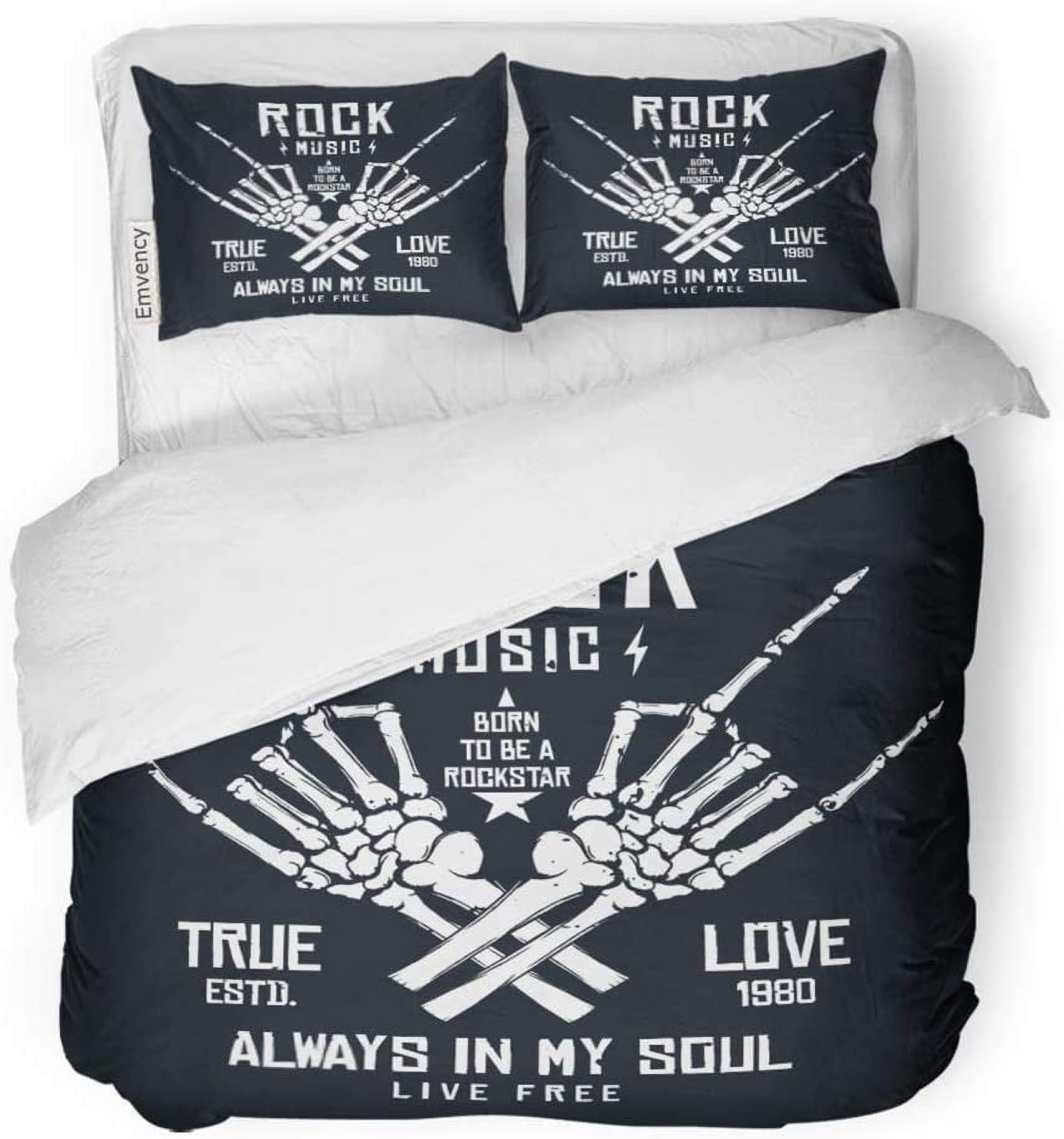 ZHANZZK 3 Piece Bedding Set Rock Music Vintage Festival Slogan Hands of ...