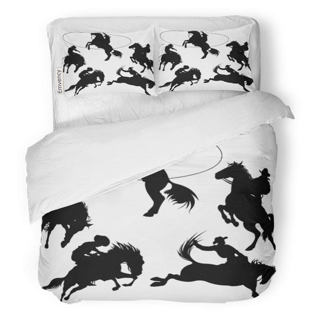 ZHANZZK 3 Piece Bedding Set Rodeo Cowboys on Horses Silhouettes Hat ...