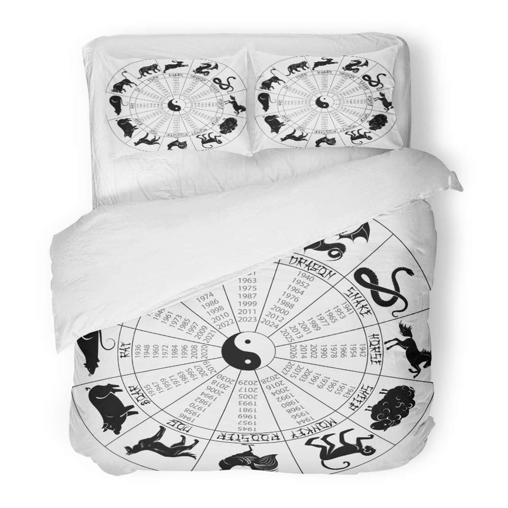 ZHANZZK 3 Piece Bedding Set Round Black and White Calendar with Signs ...