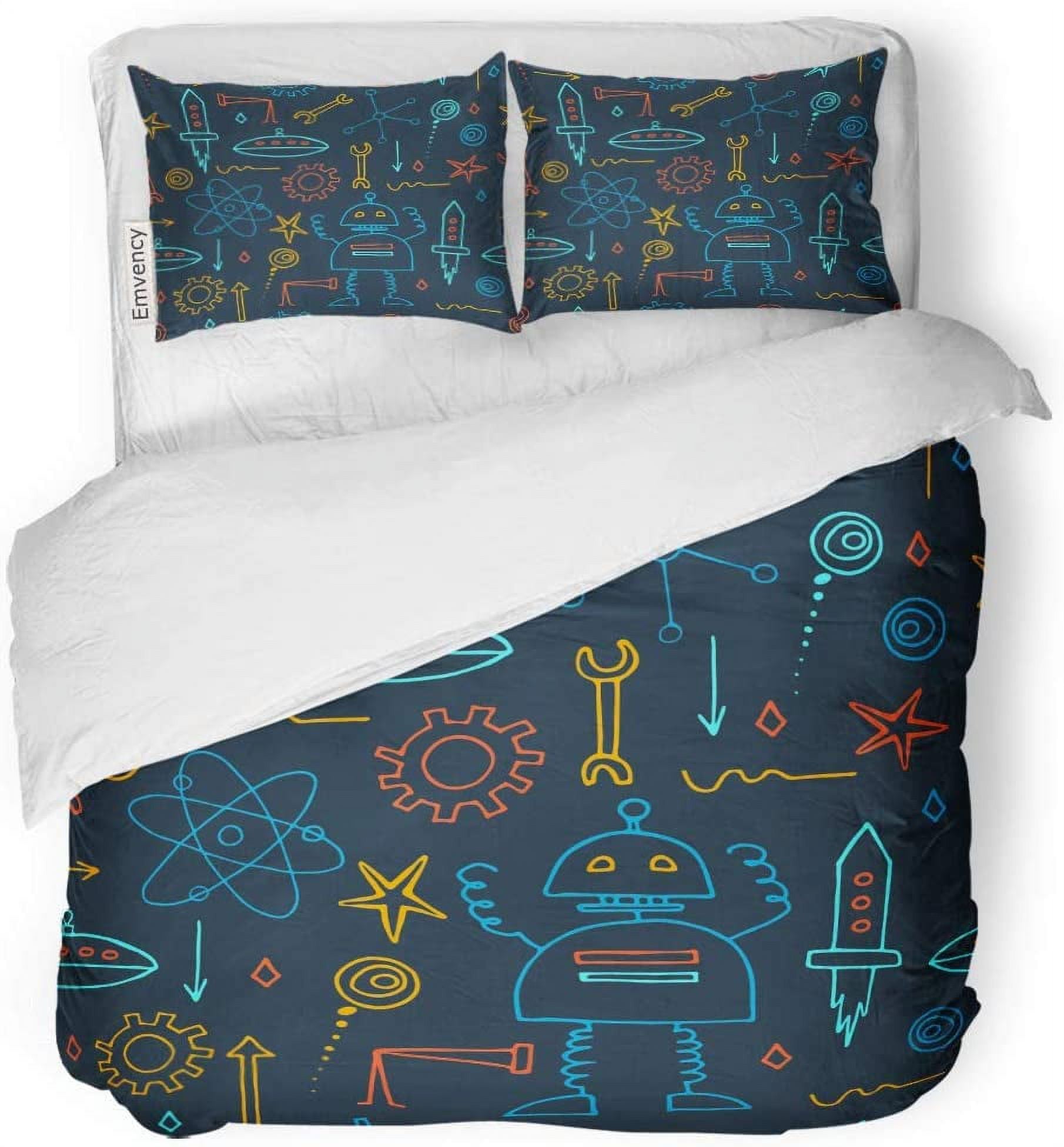 ZHANZZK 3 Piece Bedding Set Science Robots School Board Doodle Cute ...