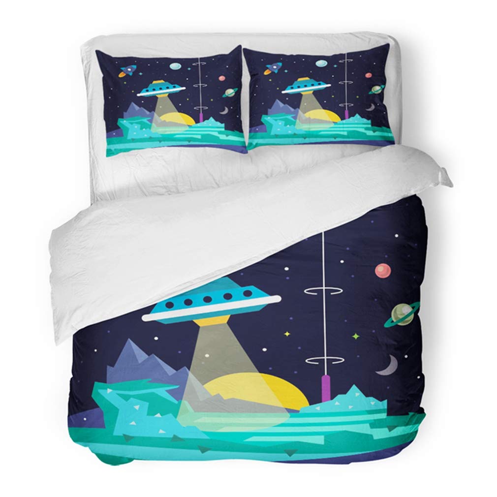 ZHANZZK 3 Piece Bedding Set Spaceship Alien Space Planet Landscape with ...