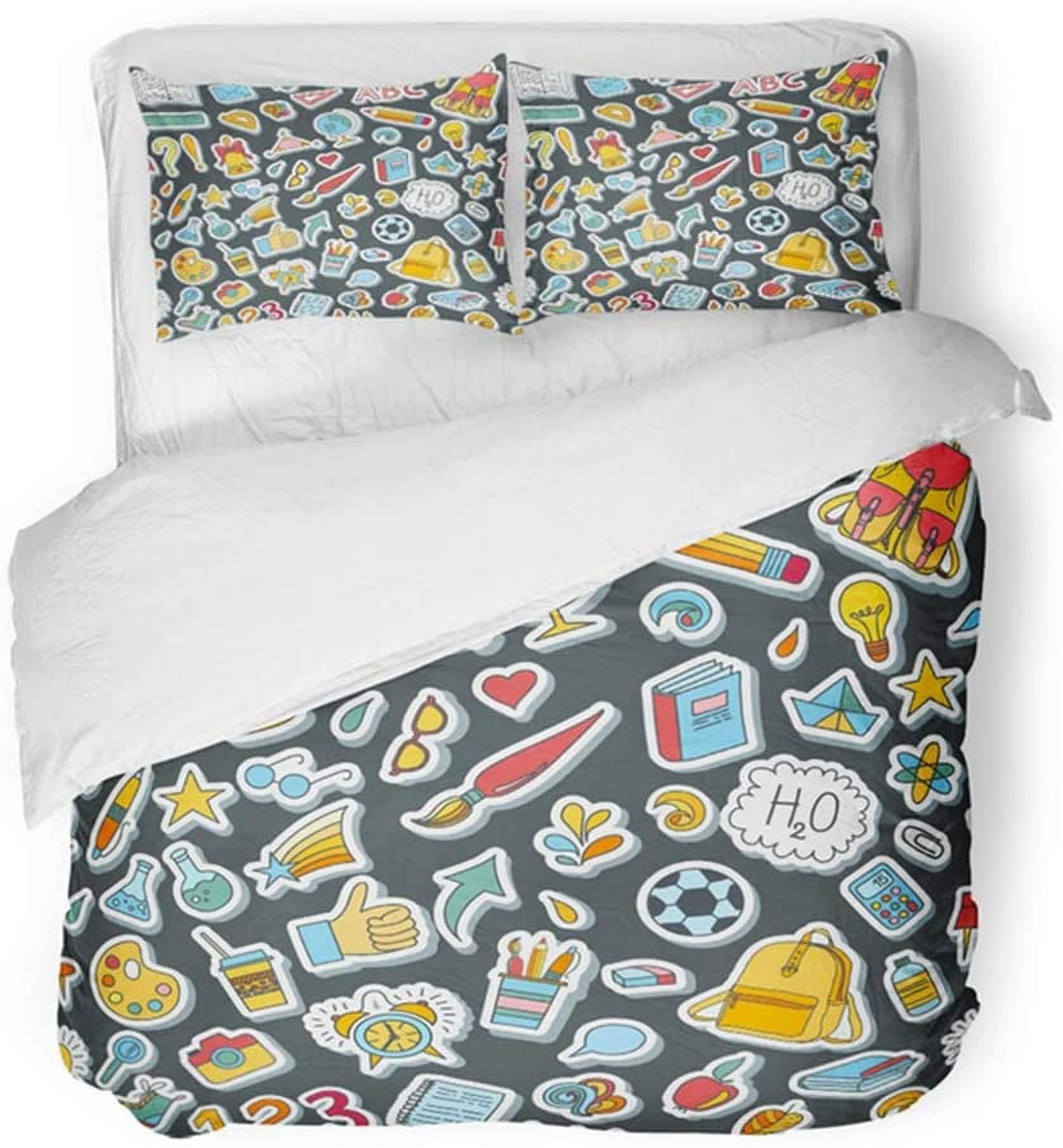 ZHANZZK 3 Piece Bedding Set Stickers School and Education Doodles ...