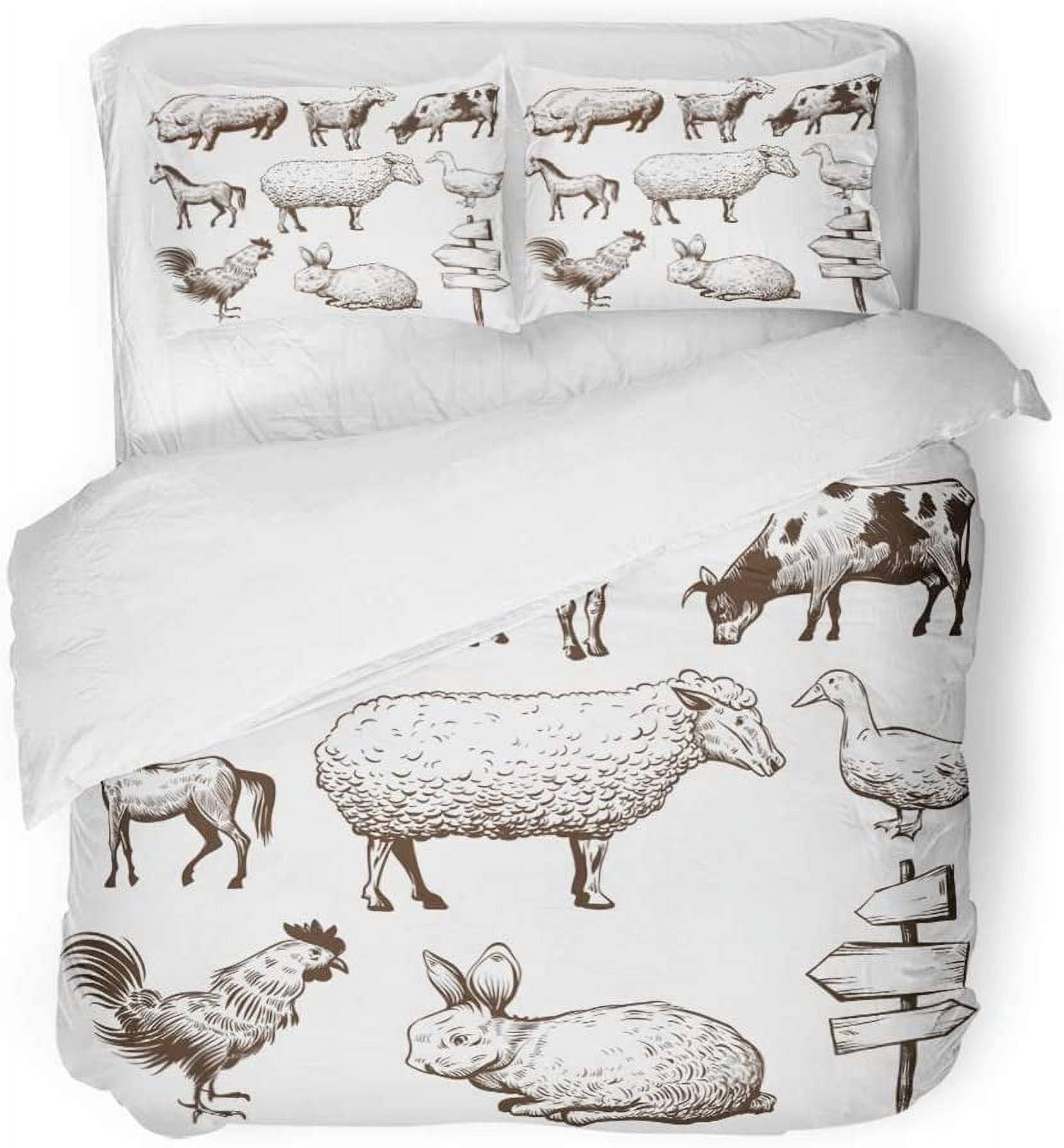 ZHANZZK 3 Piece Bedding Set Vintage of Farm White Goat Cow Pig Sheep ...