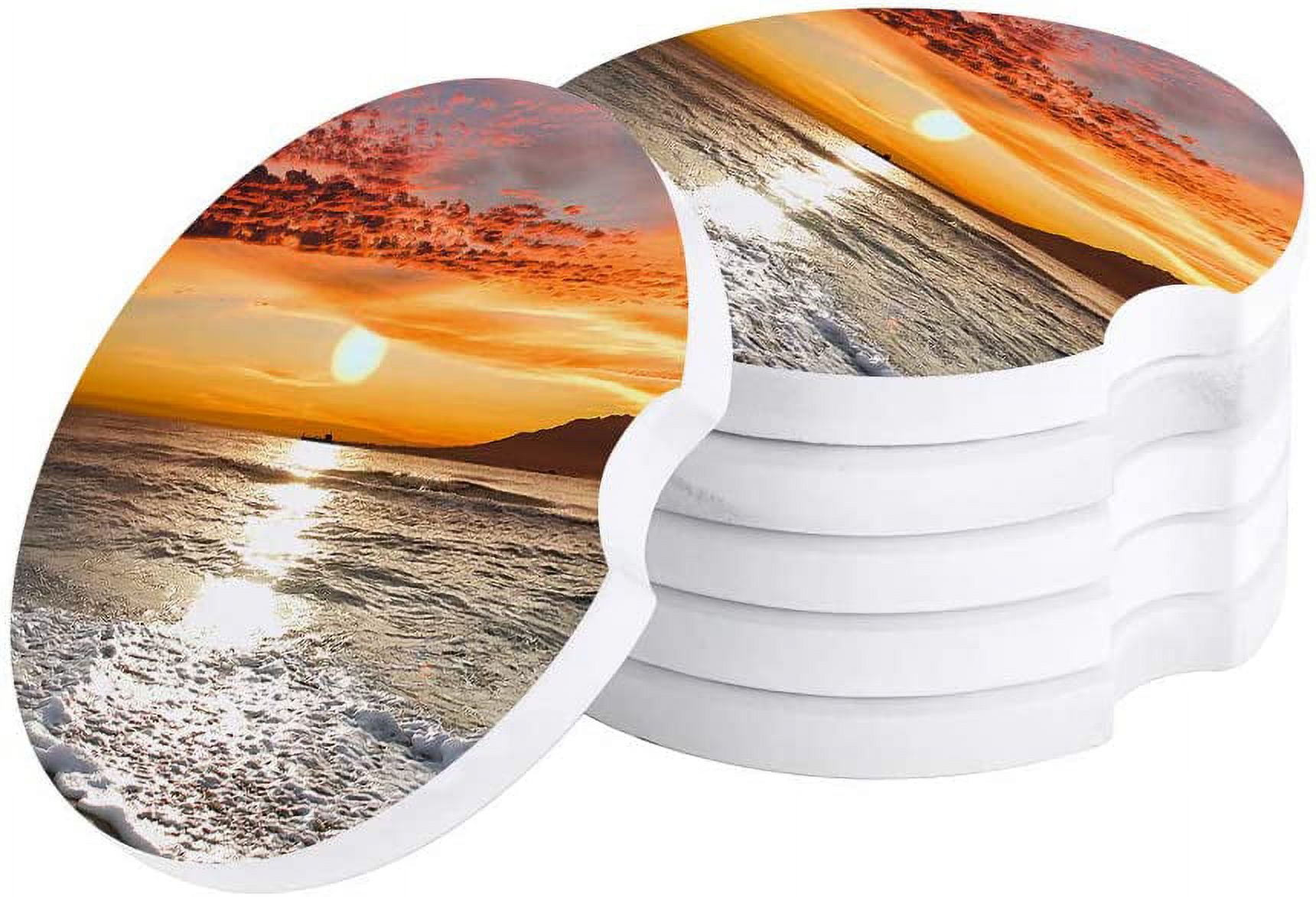 ZHANZZK Beach Sunset Tropical Ocean Scenery Set of 6 Car Coaster for ...