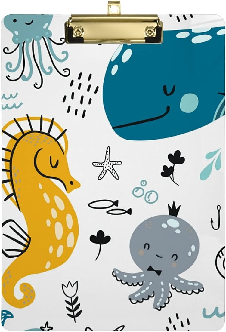 ZHANZZK Blue Whale Octopus Seahorse Clipboard Hardboard Wood Nursing ...