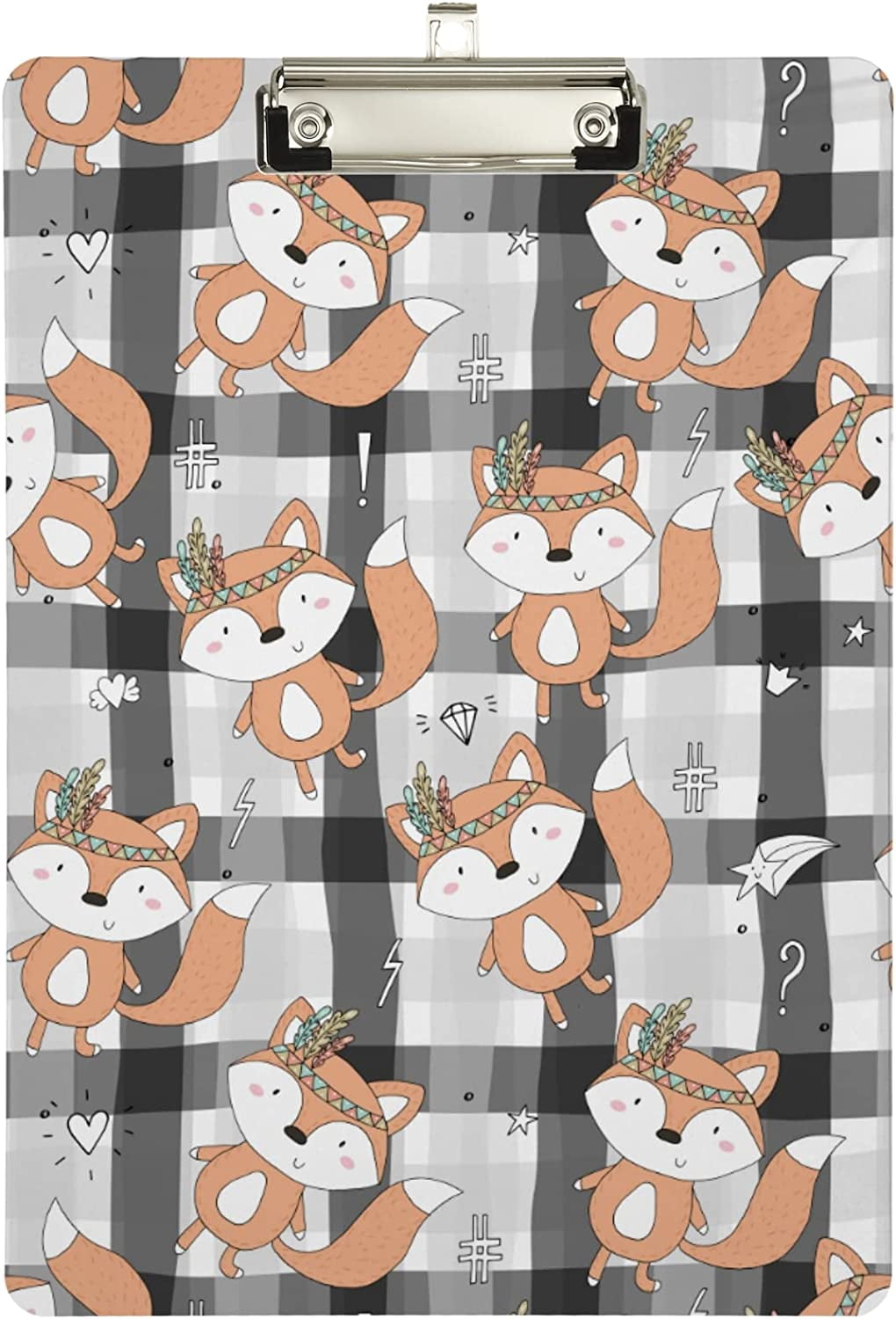 ZHANZZK Cartoon Fox Plaid Pattern Clipboard Hardboard Wood Nursing Clip ...