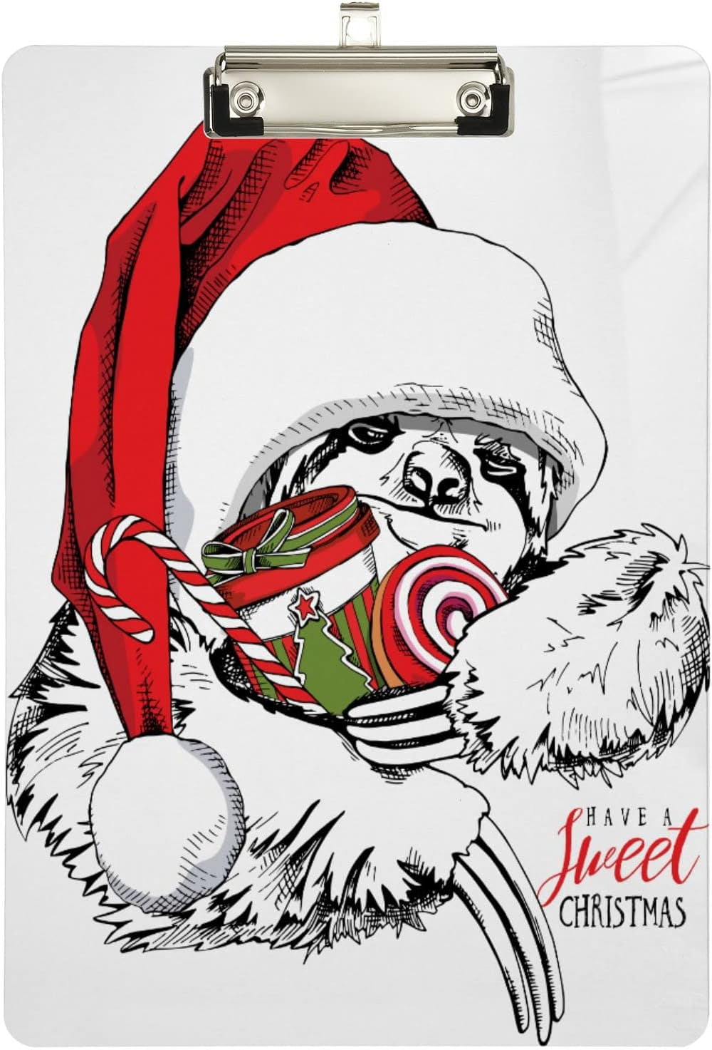 ZHANZZK Christmas Sloth Sweet Xmas Clipboard Hardboard Wood Nursing Clip Board and Pull for ...