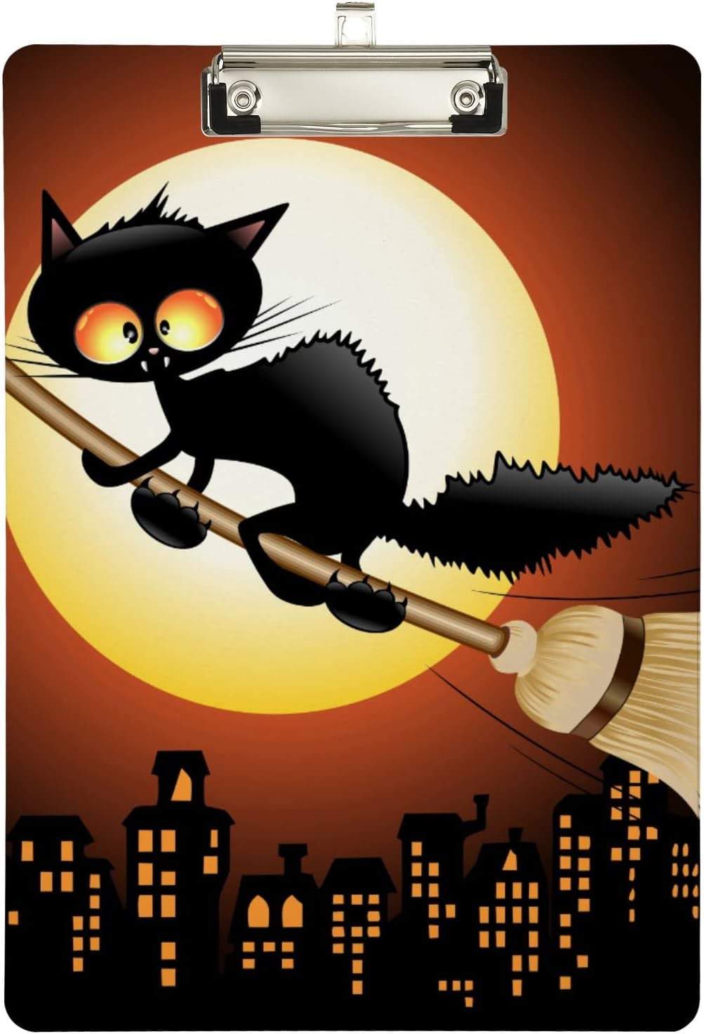 ZHANZZK Halloween Cat Broomstick Full Moon Clipboard Hardboard Wood Nursing Clip Board and Pull ...