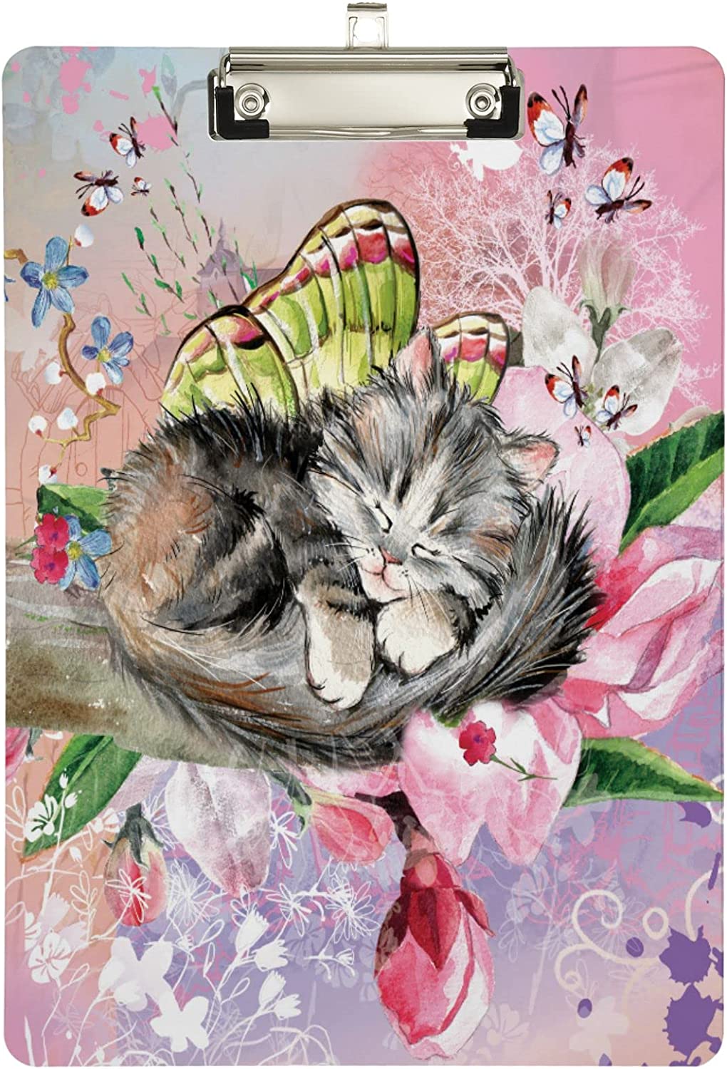 ZHANZZK Magic Sleeping Cat Kitten Butterfly Clipboard Hardboard Wood ...