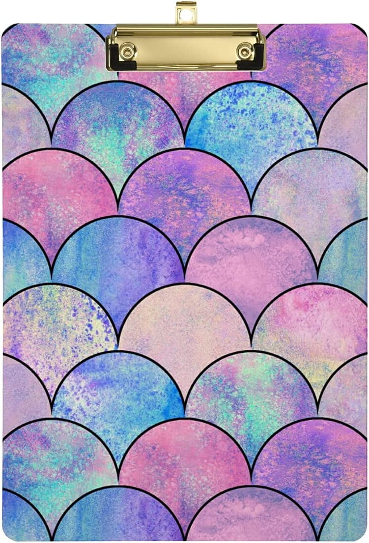 ZHANZZK Mermaid Fish Scale Clipboard Hardboard Wood Nursing Clip Board and Pull for Standard A4 ...