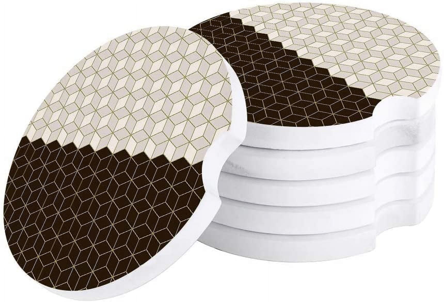 ZHANZZK Modern Geometric Grid Pattern Set of 2 Car Coaster for Drinks ...